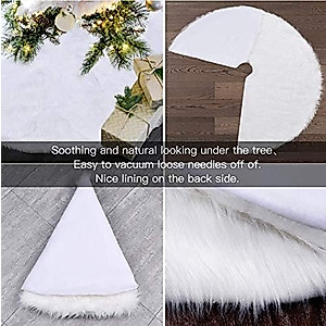 YEAHOME Christmas Tree Skirt, 48 Inch White Soft Faux Fur Tree Skirts Plush Christmas Decorations, White Ornaments Christmas Tree Skirts Xmas Decorations Indoor Holiday Party Decor