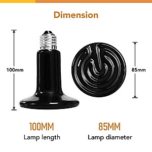 Simple Deluxe 150W Reptile Heat Lamp Bulb Ceramic Heat Emitter No Light Emitting Brooder Coop Heater for Amphibian Pet & Incubating Chicken, 2 Pack Black
