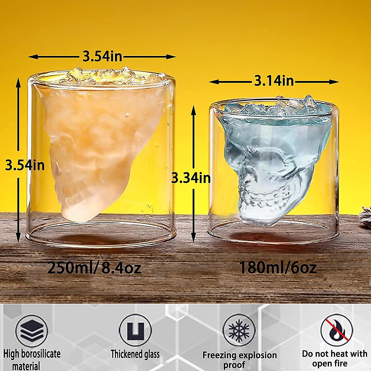 Double Layer Design Skull Whiskey Glass, 8.6oz / 255ML So Cool Cocktail Beer Cup, Personalized Crystal Drinking Cup for Wine Vodka, Home Halloween Party Bar Cup, As a Gift Placed In The Wine Cabinet