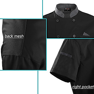 Unisex Double-breasted Chef Coat Back Full Mesh Lightweight Chef Jacket Color Stitching Chef Uniform