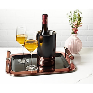 Sol Living Serving Tray for Parties - Rectangular Platter with Handles - Breakfast, Appetizers, Coffee - Non-Slip, Dishwasher Safe - Restaurants, Bars - Black Matte & Copper, 17.5" x 14" x 2.8"
