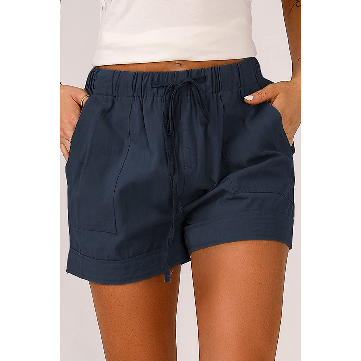 Lopie Womens Shorts Casual Summer Dressy Cotton Comfy Drawstring Elastic Waist Pocketed Lounge Pants (S, Blue542)