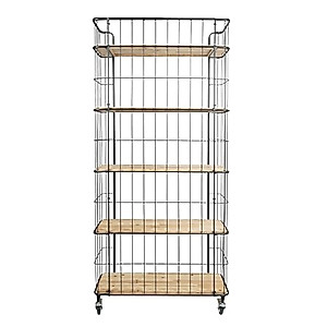 Creative Co-Op 5 Tier Wood Shelves with Metal Frame & Caster Wheels