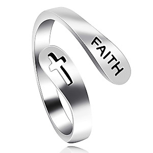 Tobestu 925 Sterling Silver Faith Cross Open Statement Rings Adjustable Minimalist Hope Love Eternity Wedding Band Promise Ring Y531-silver