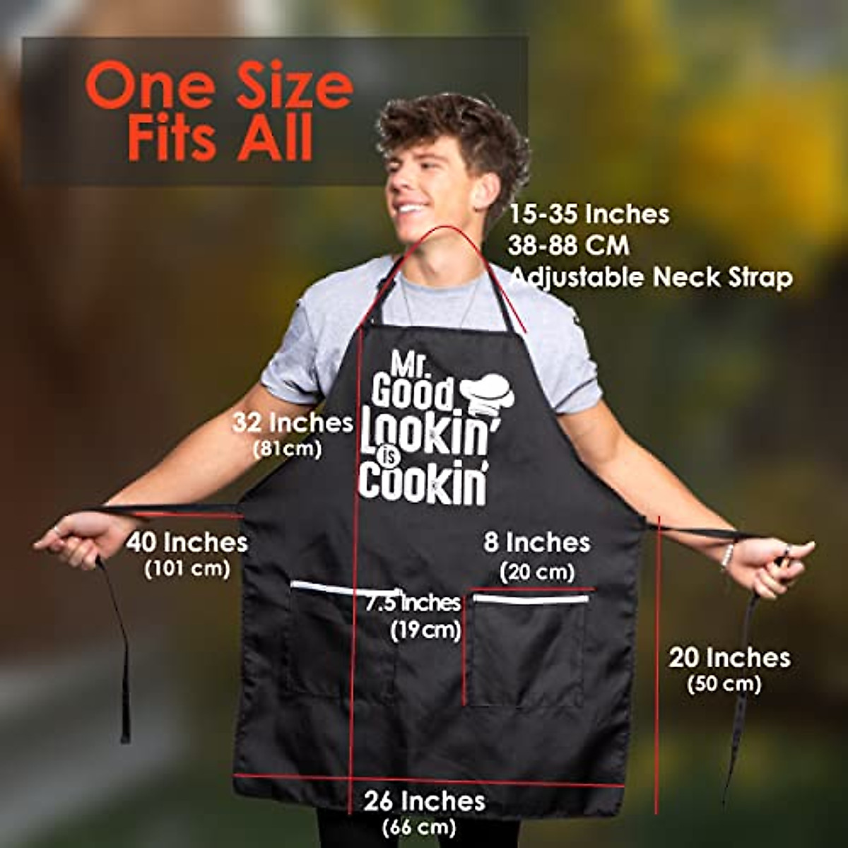 ALLER HOME&KITCHEN Aprons for Men. Mr Good Looking Black Apron with Pockets. Adjustable Kitchen Apron, Cooking Apron, Grilling BBQ Apron. Funny Apron Mens Gift