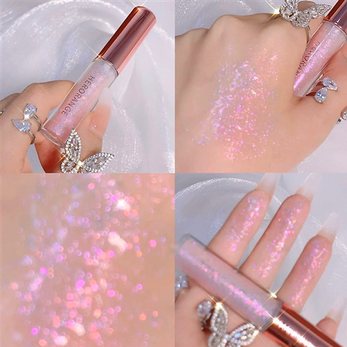 KWOLYKIM Liquid Glitter Eyeshadow, Long Lasting, Quick Drying, Easy to Apply, Loose Bling Glitter Diamond Pigmented Glue for Eye Crystals Makeup (Sparkling Pink Purple Sequins)