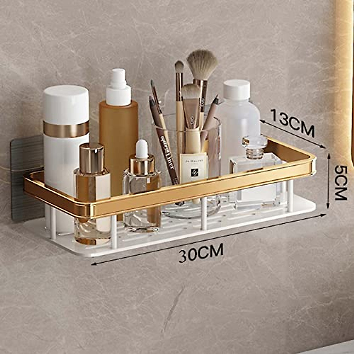 FVRTFT Bathroom Shelves No Drilling Shower Shelves Anti Rust Shower Rack Self Adhesive Wall Mounted Space Aluminum For Restroom Toilet,gold,1 Tier