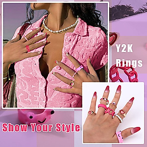 Sanfenly 12Pcs Y2K Chunky Rings Colorful Rings for Women Acrylic Resin Rings Aesthetic Gold Cute Trendy Funky Statement Stackable Finger Knuckle Rings Aesthetic Y2k Jewelry
