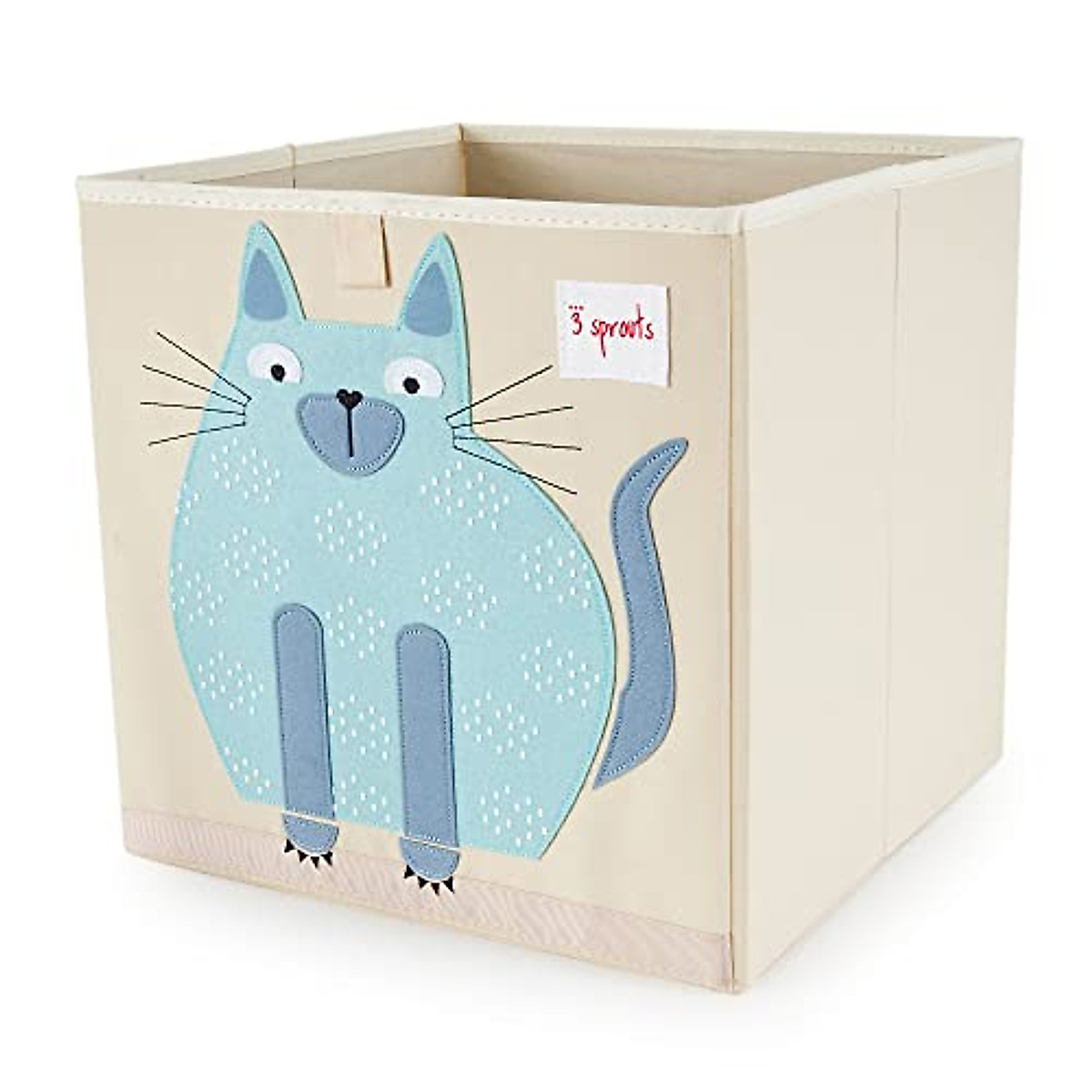 3 Sprouts Large 13 Inch Square Children's Foldable Fabric Storage Cube Organizer Box Toy Bin, Blue Cat, Pet Hedgehog, Pink Unicorn, and Yellow Rhino
