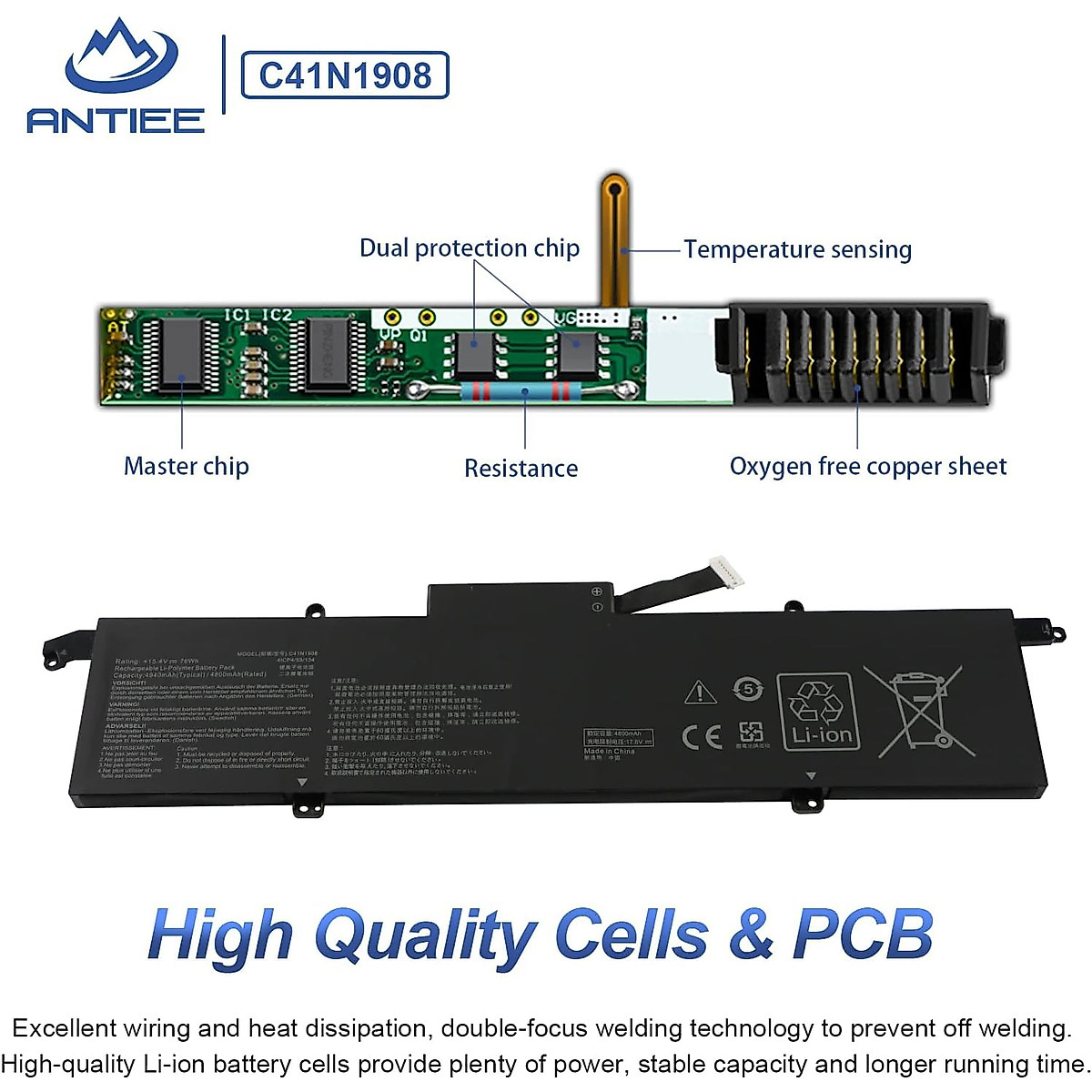 ANTIEE C41N1908 Laptop Battery Replacement for ASUS Zephyrus G14 GA401 GA401II GA401IV GA401IH GA401IU GA401IHR GA401QC GA401IVC GA401QH GA401QM GA401QE PX401IV PX401QM 15.4V 76Wh 4940mAh
