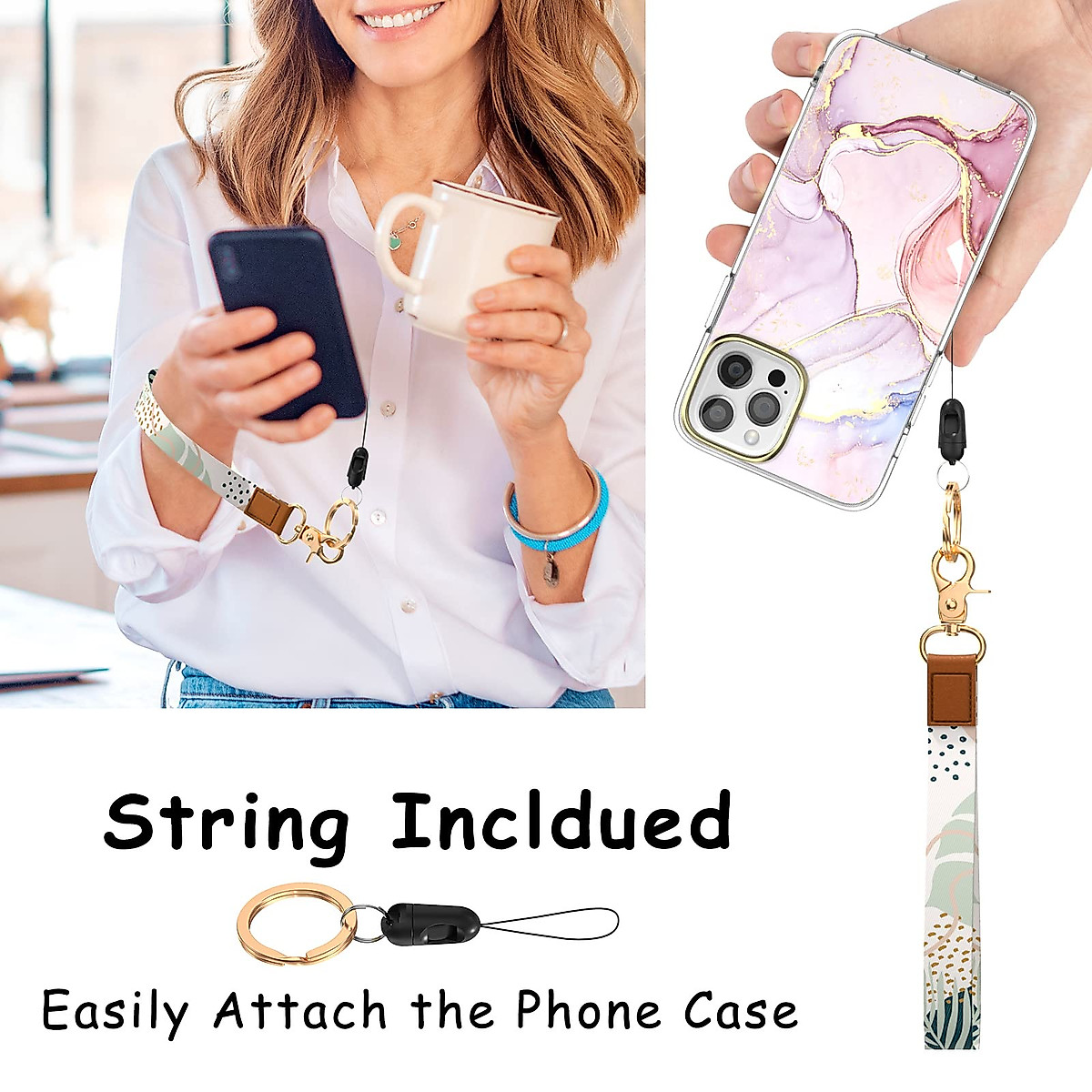 Hsxnam Wrist Lanyard Key Chain, Cute Wristlet Strap Keychain Holder for Women Men Keys ID Badges Phone Airpods, Green Boho