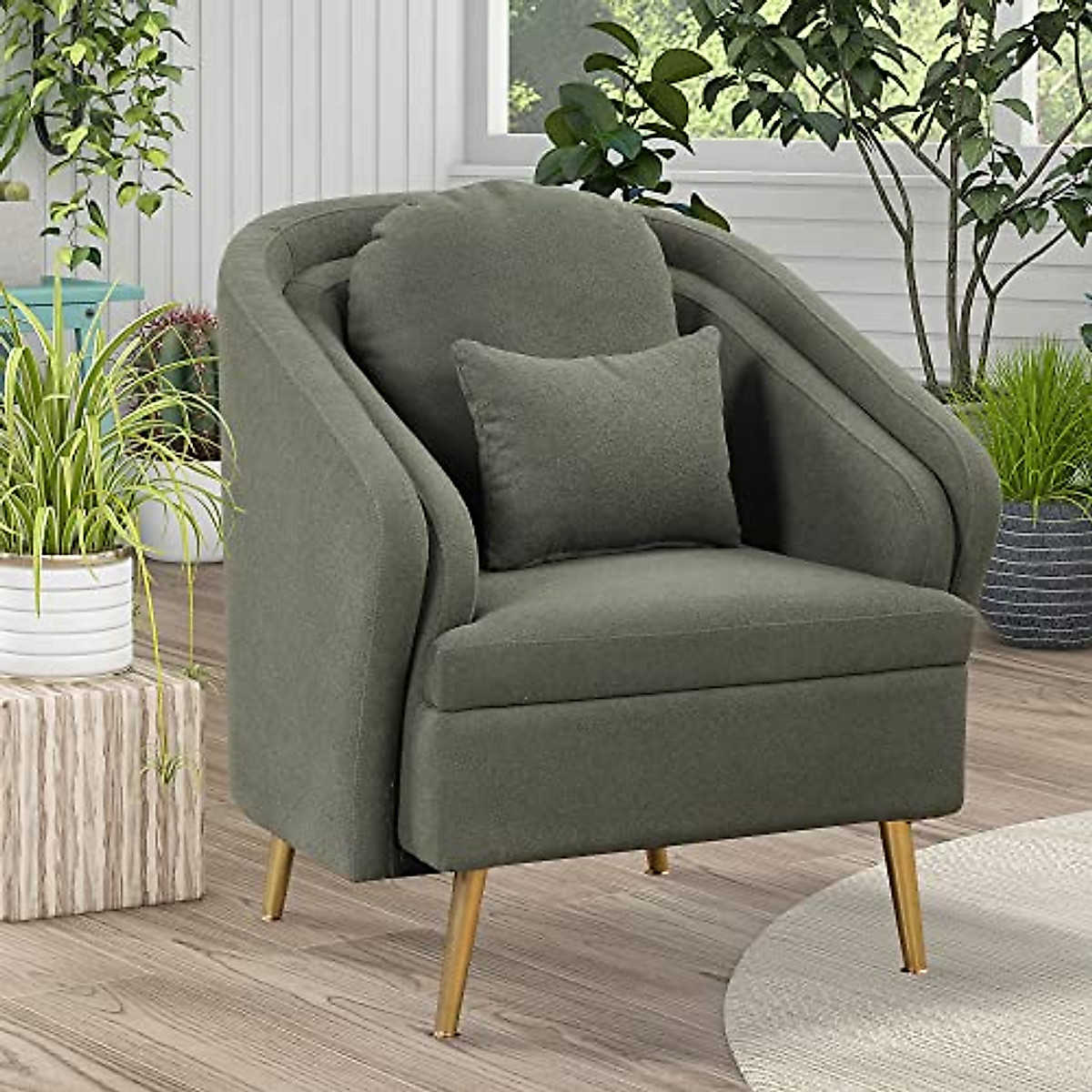 Goohome Mid Century Modern Accent Chair Single Sofa Comfy Upholstered Armchair Living Room Furniture, ReadingChair with Lumbar Pillow and Metal Legs for Bedroom, Lounge