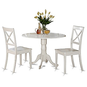 East West Furniture DLBO3-WHI-W 3 Piece Dining Room Table Set Contains a Round Kitchen Table with Dropleaf and 2 Dining Chairs, 42x42 Inch, Linen White