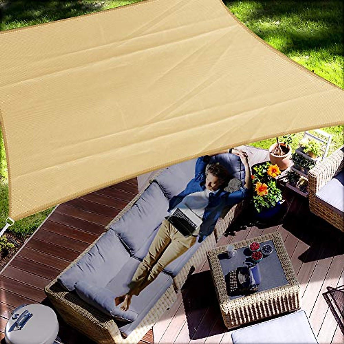 Sun Sail Shades Rectangular Waterproof, Jhua 9.8 x 13.1ft Sun Shade Sail Rectangle 160GSM UV Block Sail Canopy for Patio Backyard Lawn Garden Deck Sand, Outdoor Activities