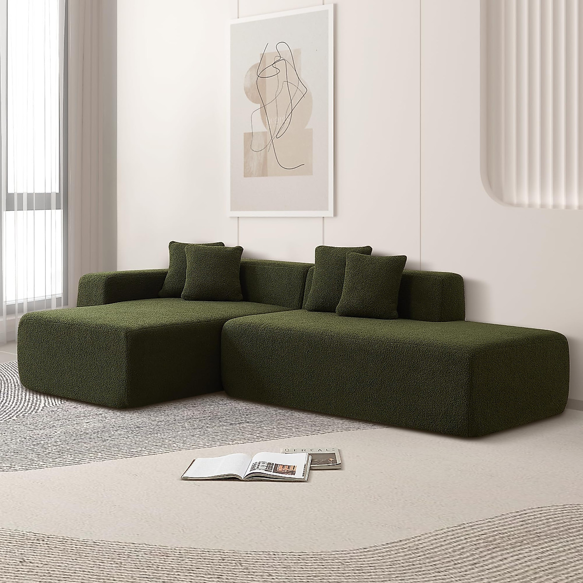 YOOBECH 105.51'' Modular Sectional Sofa Couch for Living Room, Sherpa Fabric L-Shape 5 Seater Modern Style Corner Sofa Couch with Chaise Lounge, Beige Sofa Couch Without Installation