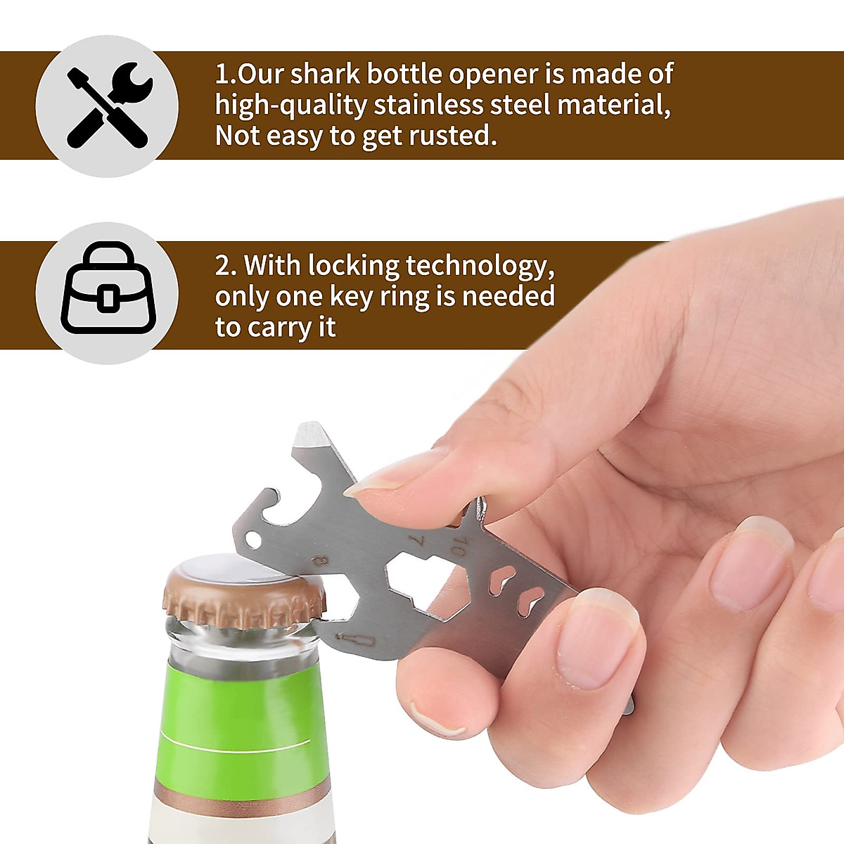 Cobee Shark Bottle Opener, 2 Pcs Multifunctional Shark Beer Opener Keychain Pendant Creative Metal Opener Pocketable Opener Accessories for Camping Traveling for Dad Boyfriend Bartender