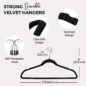 HOUSE DAY Premium Velvet Hangers 50 Pack, Non-Slip Flocked Felt Hangers, Sturdy Clothes Hangers Heavy Duty Coat Hangers & Suit Hangers, Durable Slim Black Hangers for Closet Space Saving