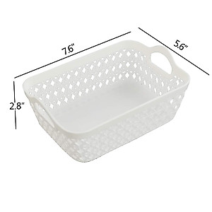 HOMMP 12-Pack White Plastic Woven Storage Basket Tray with Handle (Mini)