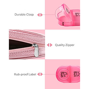 AMOOS Cute Pill Organizer 2 Times a Day, PU Leather Pill Case for Women, Portable Weekly Pill Box for Purse with Storage Bag to Hold Vitamins, Medications, Fish Oils, Supplements (Pink)
