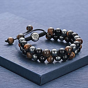 ywduoying Triple Protection Bracelet Lava Rock Mens Stone Bead Bracelet -Adjustable Tiger Eye 8MM Bracelet Essential Oil Diffuser Healing Chakra Yoga Bracelets, Gift for Her Him