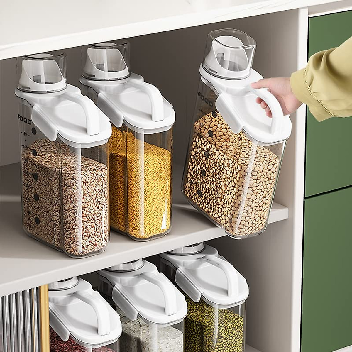 TTpn 4 Lbs Rice Airtight Dry Food Storage Container Set of 2. Cereal Containers Dispenser ，Airtight Design .Measuring Cup Pour Spout with for Cereal, Rice, Flour and Sugar- 1.8L Capacities