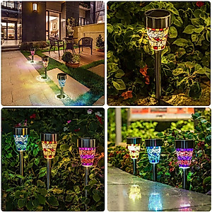 iFCOW Pathway Landscape Lighting, Solar Mosaic Garden Lights 3pcs Waterproof Mosaic LED Garden Light for Outdoor Christmas Garden Home Decoration
