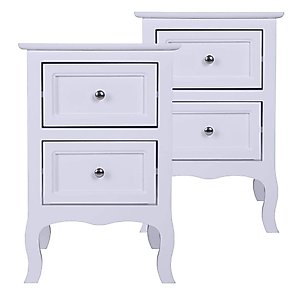 2Pcs Country Style End Side Table,2-Tier Wooden Night Tables with 2 Drawers Storage Cabinet Large Size Tables Night Stand Set 2 Living Room with Drawer Bedside Tabes for Bedroom