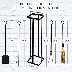 Harmiden 5 Pieces Fireplace Tools Set Wrought Iron Indoor Fire Place Accessories Hearth Wood Stove Outdoor Fire Pit Tool Set