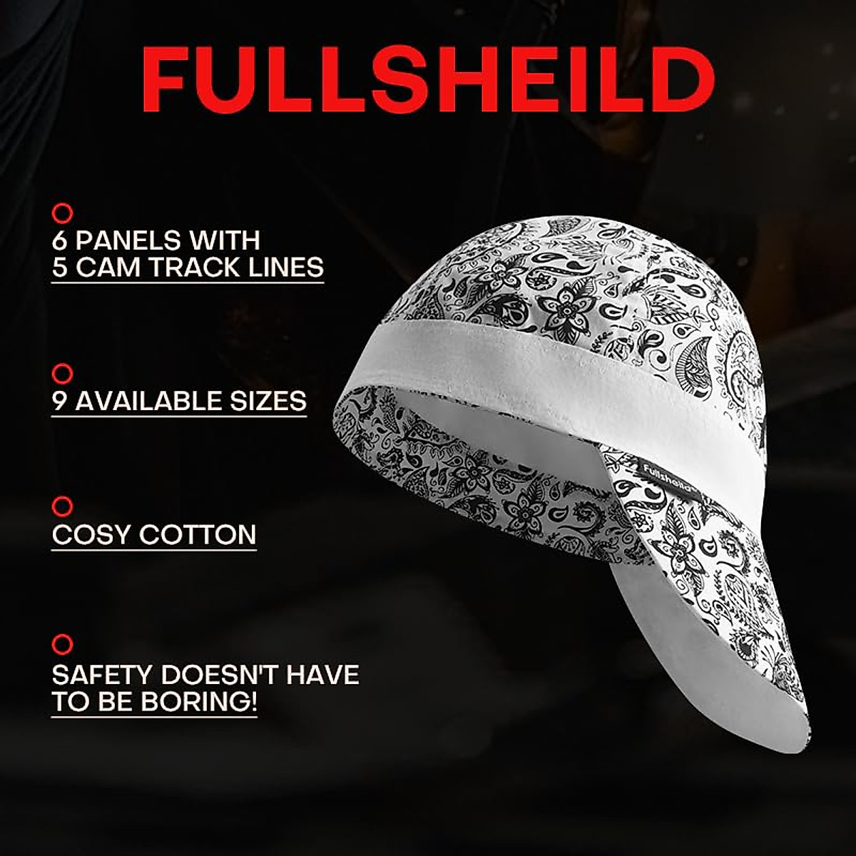 Fullsheild Reversible Welding Cap Flame Resistant CAT 2 Protective FR Welder Hats 6 Pannel Midweight Printed for Men Women
