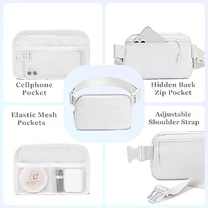 HVJCEZ Belt Bag for Women Men, Fashion Crossbody Fanny Packs Waterproof Mini Waist Bag Bum Bag with Adjustable Strap for Running, Hiking, Walking and Travel White