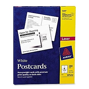 Avery Printable Postcards for Laser Printers, 4.25" x 5.5", 200 Blank Cards -- Great for Recipe Cards and Flashcards (5689)