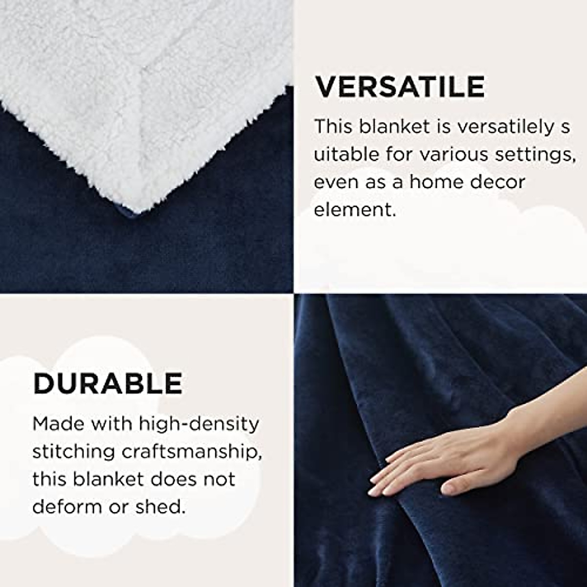 Bedsure Sherpa Fleece Throw Blanket Twin Size for Couch - Thick and Warm Blanket for Winter, Soft and Fuzzy Fall Throw Blanket for Bed, Navy, 60x80 Inches