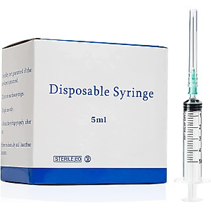 Disposable Sterile Lab Supplies 5ml Syringe with 21Ga 1.5inch Needle, Individually Packed 100Pack