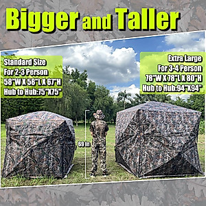 LUCKUNTER 360 Degree See Through Hunting Blind Extra Large Tall (78X78X80 inch) 2/3/4 Person Ground Camouflage Pop Up Hunting Blind for Turkey Deer Hunting