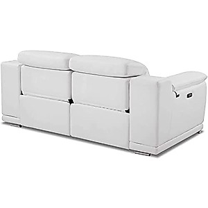 Blackjack Furniture Lorenzo Mid Century Modern Italian Leather Living Room Power Reclining, Loveseat, 72", White