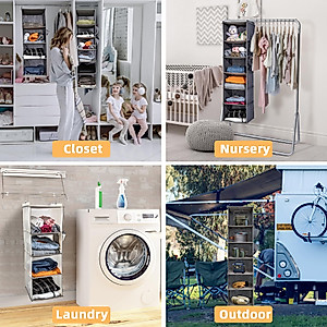 YRCBEHFU 2 Packs Hanging Closet Organizer, 6-Shelf Closet Organizers and Storage with Side Pockets, Collapsible Hanging Shelves for Closet & RV & College Dorm,Beige