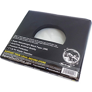 Square Deal Recordings & Supplies - 7" 45pm Vinyl Record Inner Sleeves - Archival Quality, Super Heavyweight 29# Black Paper with Hole - Set of 25#07IWBK