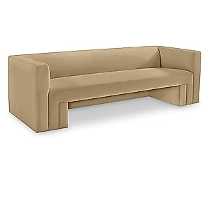 Meridian Furniture 665Camel-S Henson Collection Modern | Contemporary Velvet Upholstered Sofa with Soft Camel Velvet, Solid Wood Frame, 89.5" W x 34.5" D x 28" H, Camel