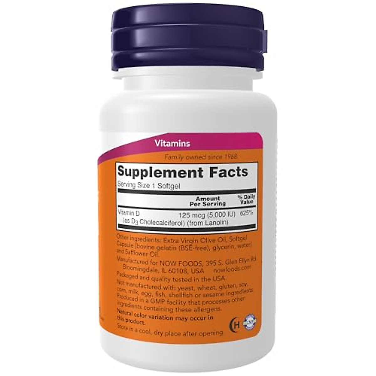 NOW Supplements, Vitamin D-3 5,000 IU,High potency, Structural Support*, 240 Softgels
