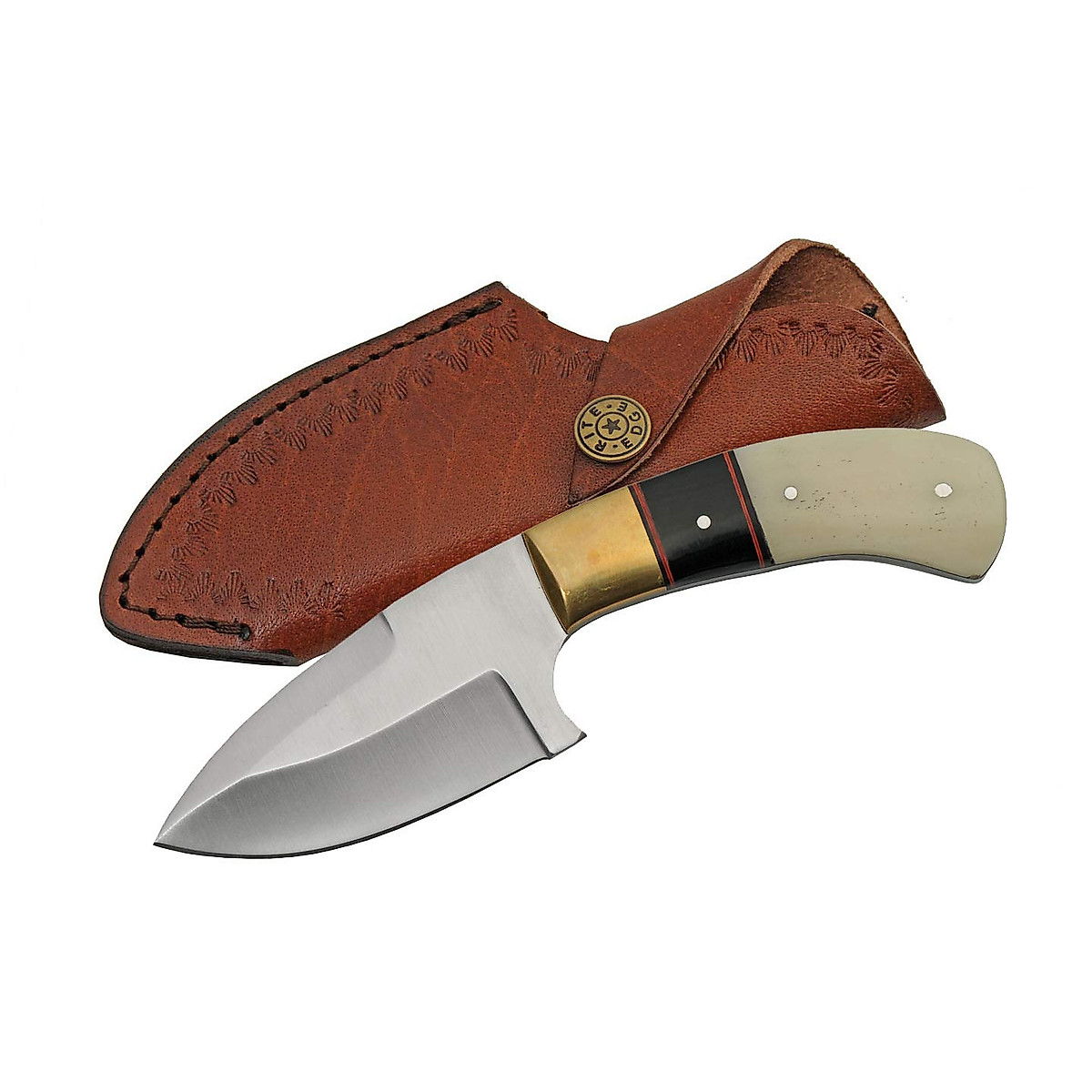 Szco Supplies 7" Full-Tang Bone/Horn Handle Hunting Skinning Knife with Sheath,white/black