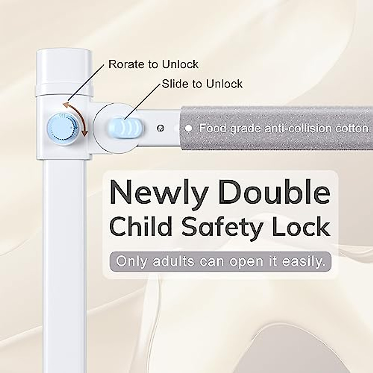 omzer Bed Rail for Toddlers - Baby Bed Guard Rail with Double Child Lock, Safety Bedrail for Children Kids with Pattern, Infants Height Adjustment Guardrail for Queen Size Bed - 3 Pack, 78.7x78.7x59”