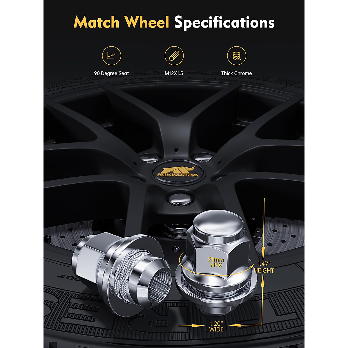 MIKKUPPA M12x1.5 Lug Nuts - 20pcs One-Piece Chrome OEM Style Mag Seat Lug Nuts - Replacement for Toyota Lexus Scion Pontiac Factory Wheels