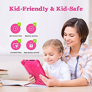Hyjoy 8 inch Kids Tablet Android 10 Tablet PC, 4000mAh Battery, LCD IPS FHD Display, WiFi, Bluetooth, Dual Camera, Educational, Parental Control, Kidoz Installed with Kids-Tablet Case (Pink)
