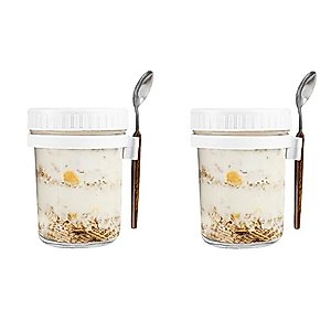 yesme Mason Jars for Overnight Oats, Overnight Oats Containers With Lids, 16oz Overnight Oats Container, Overnight Oats Jars With Lid Glass Dishwasher Safe Oatmeal Container Meal Prep Jars Set of 2