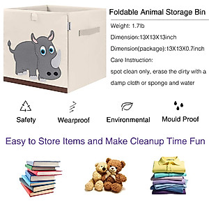 CLCROBD Foldable Animal Cube Storage Bins Fabric Toy Box/Chest/Organizer for Kids Nursery, 13 inch (Rhino)