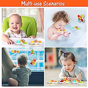 UKKITEK 3PCS Suction Cup Spinner Toy for Baby, Simple Dimple Fidget Toys with Stackable Suction Cup Toys, Sensory Toys for Toddlers 1-3 Years Old, Infant Baby 6 12 18 Months Birthday Gifts Bath Toy