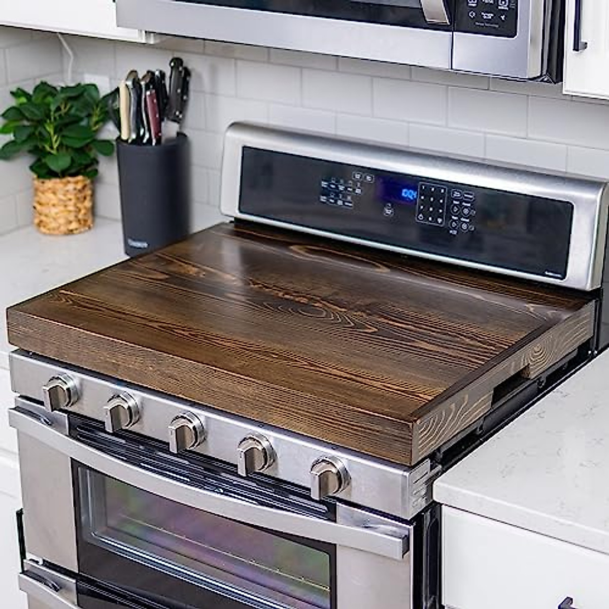 RELODECOR Noodle Board Stove Covers with Built-in Handles, Durable Extra Thick Pine Wood Handmade Cookware, Counter Space Top Covers for Electric Stoves, Farmhouse Rustic Stove Cover for Kitchen