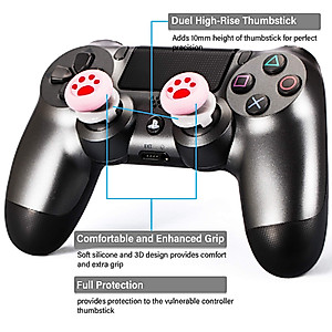 Playrealm FPS Thumbstick Extender & 3D Texture Rubber Silicone Grip Cover 2 Sets for PS5 Dualsenese & PS4 Controller (Cat Paw Coral)