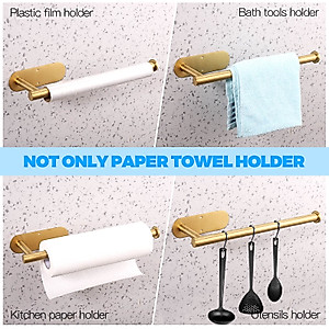 Paper Towel Holder, Self Adhesive Gold Paper Towel Holder Under Cabinet, SUS304 Stainless Steel Wall Mount Paper Towel Holder for Kitchen, Countertop, Cabinet, Bathroom