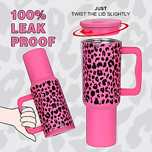 ZHIDENGWJ Stainless Steel Vacuum Insulated Tumbler with Lid and Straw for Water, Iced Tea or Coffee(Rose Red Leopard Print)